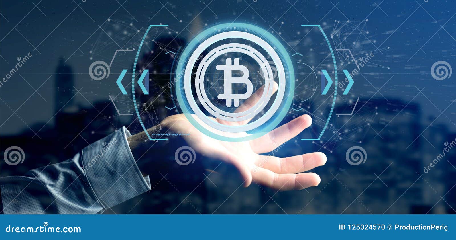 Man Holding a Technology Bitcoin Icon on a Circle 3d Rendering Stock ...
