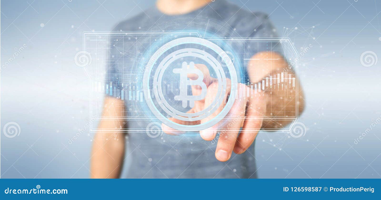 Man Holding a Technology Bitcoin Icon on a Circle 3d Rendering Stock ...