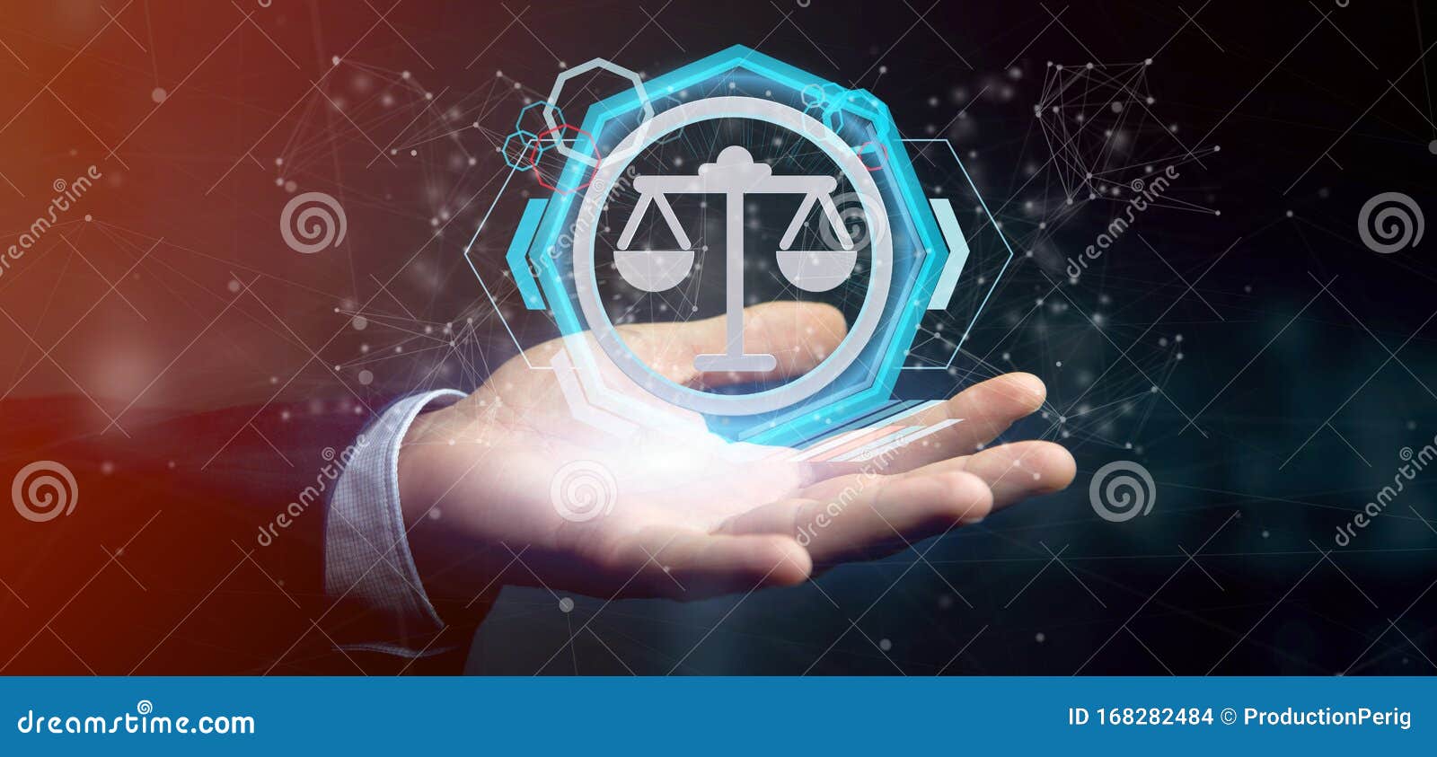 Man Holding a Technology Justice Icon on a Circle 3d Rendering Stock ...