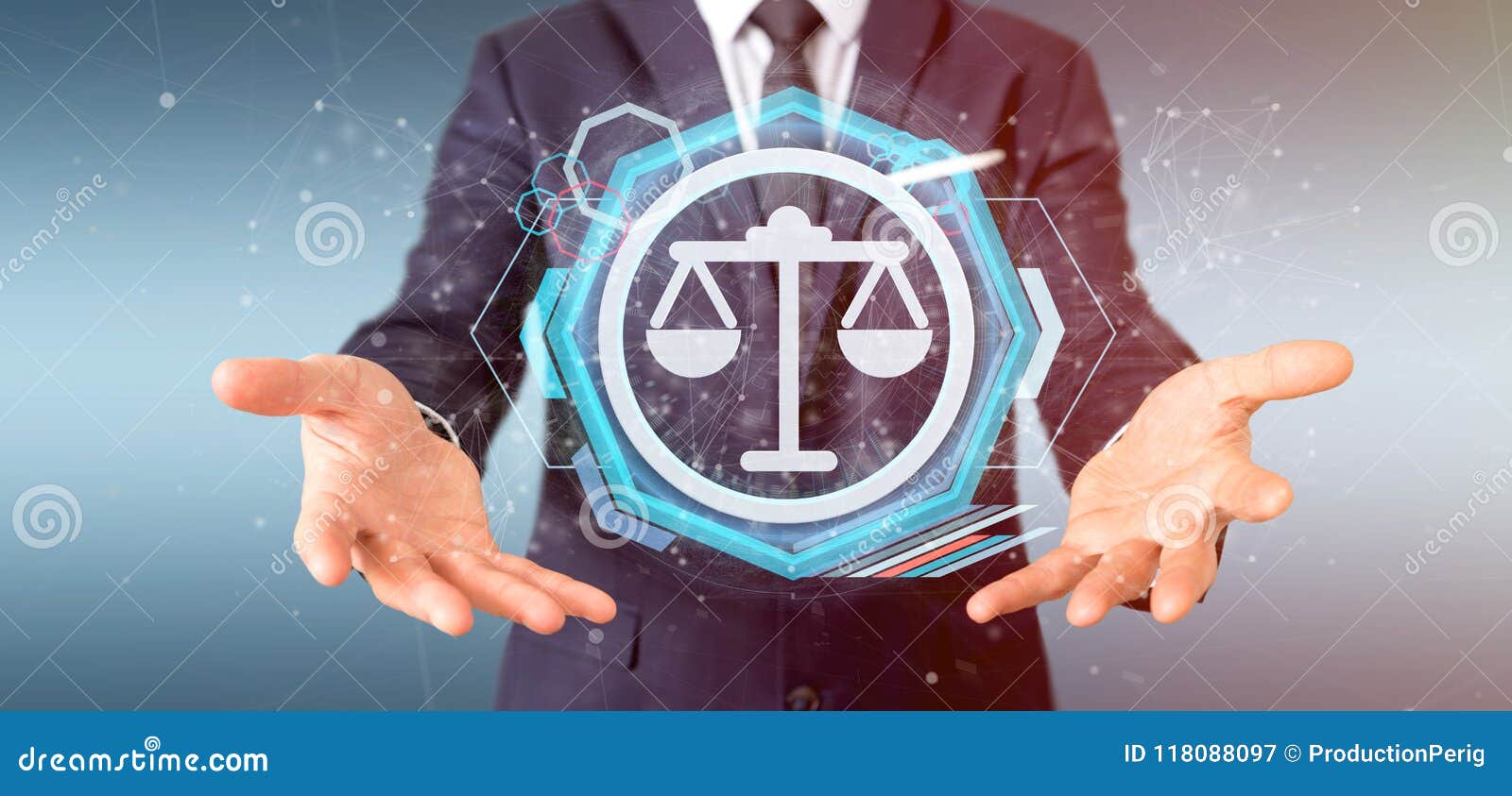 Man Holding a Technology Justice Icon on a Circle 3d Rendering Stock ...