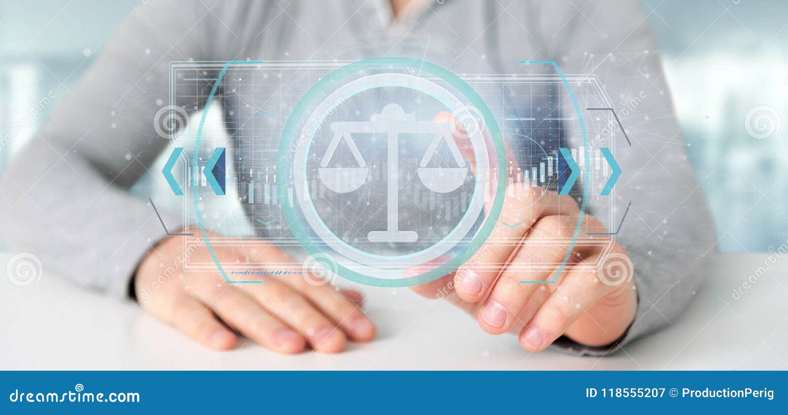 Man Holding a Technology Justice Icon on a Circle 3d Rendering Stock ...