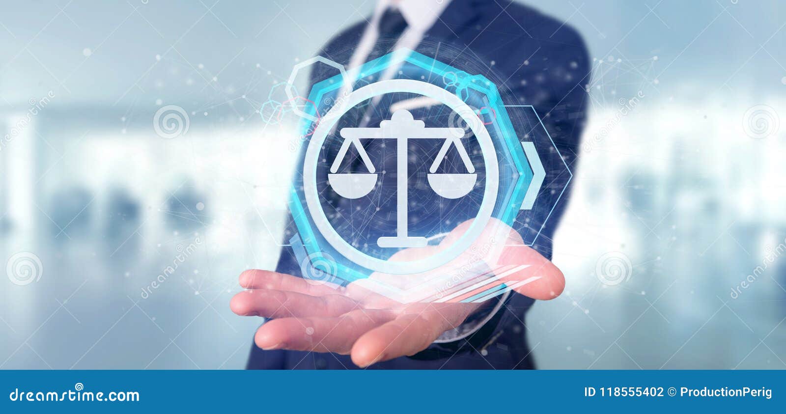 Man Holding a Technology Justice Icon on a Circle 3d Rendering Stock ...