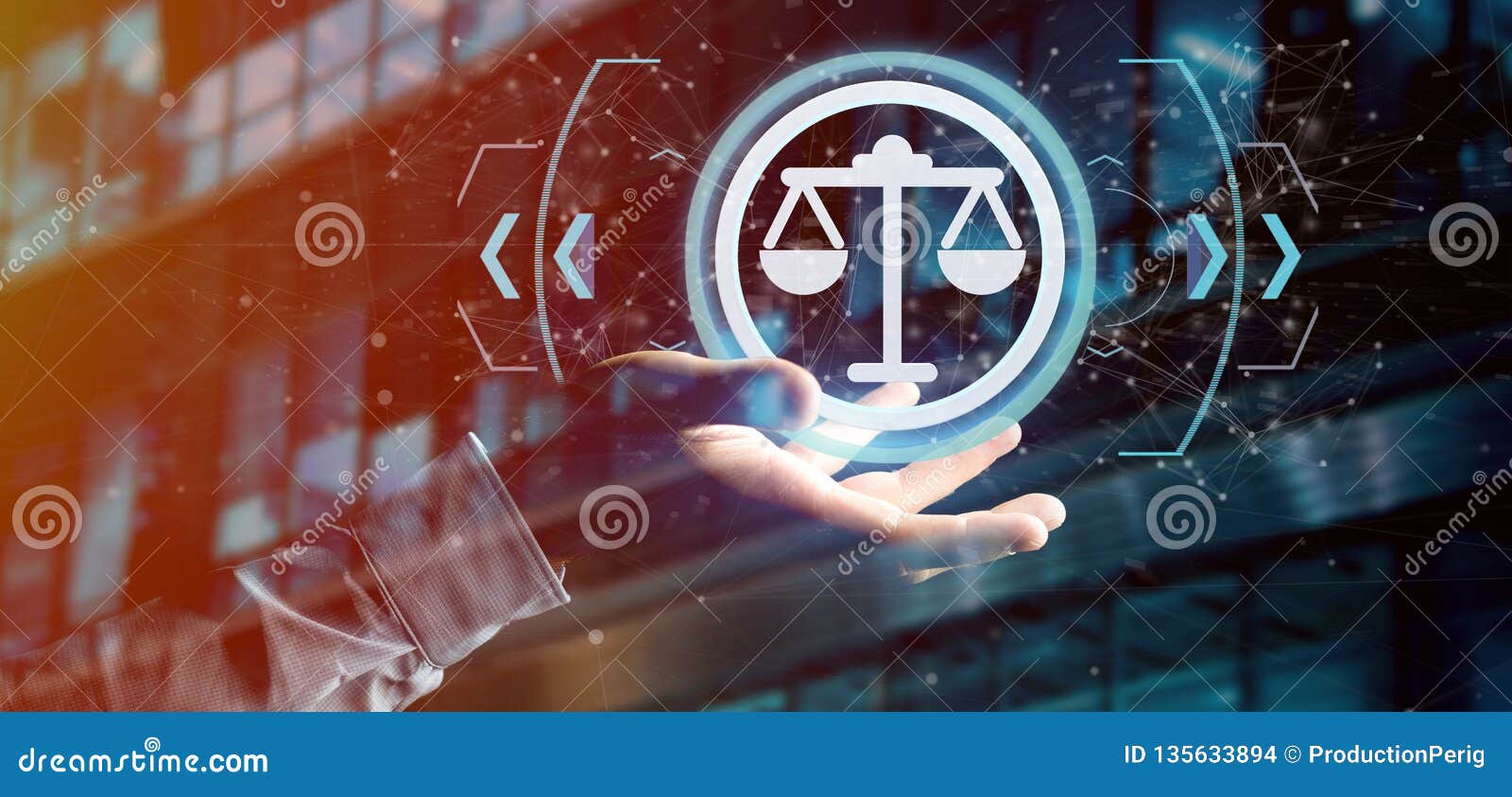 Man Holding a Technology Justice Icon on a Circle 3d Rendering Stock ...