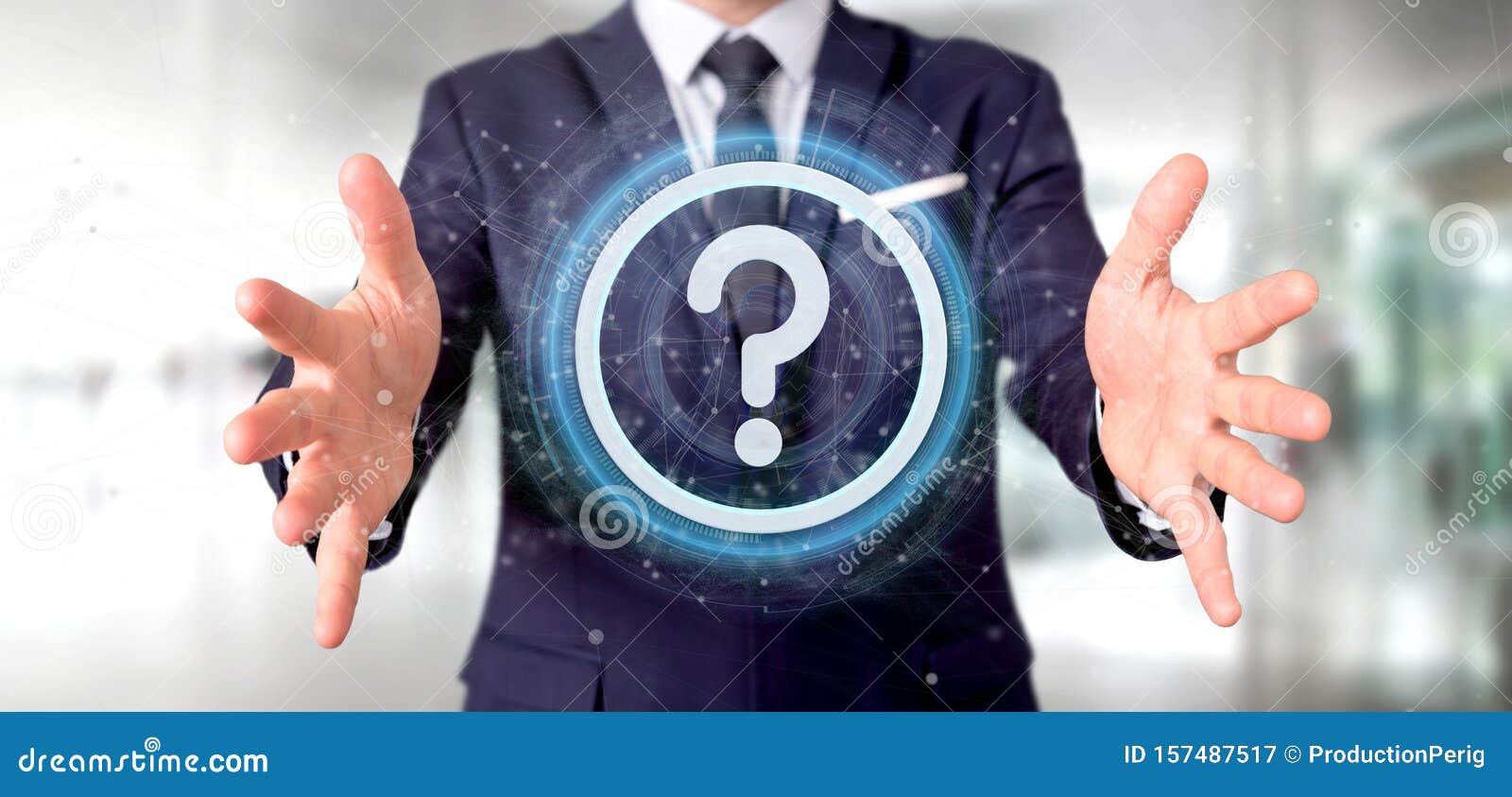 Man Holding a Technology Question Mark Icon on a Circle 3d Rendering ...