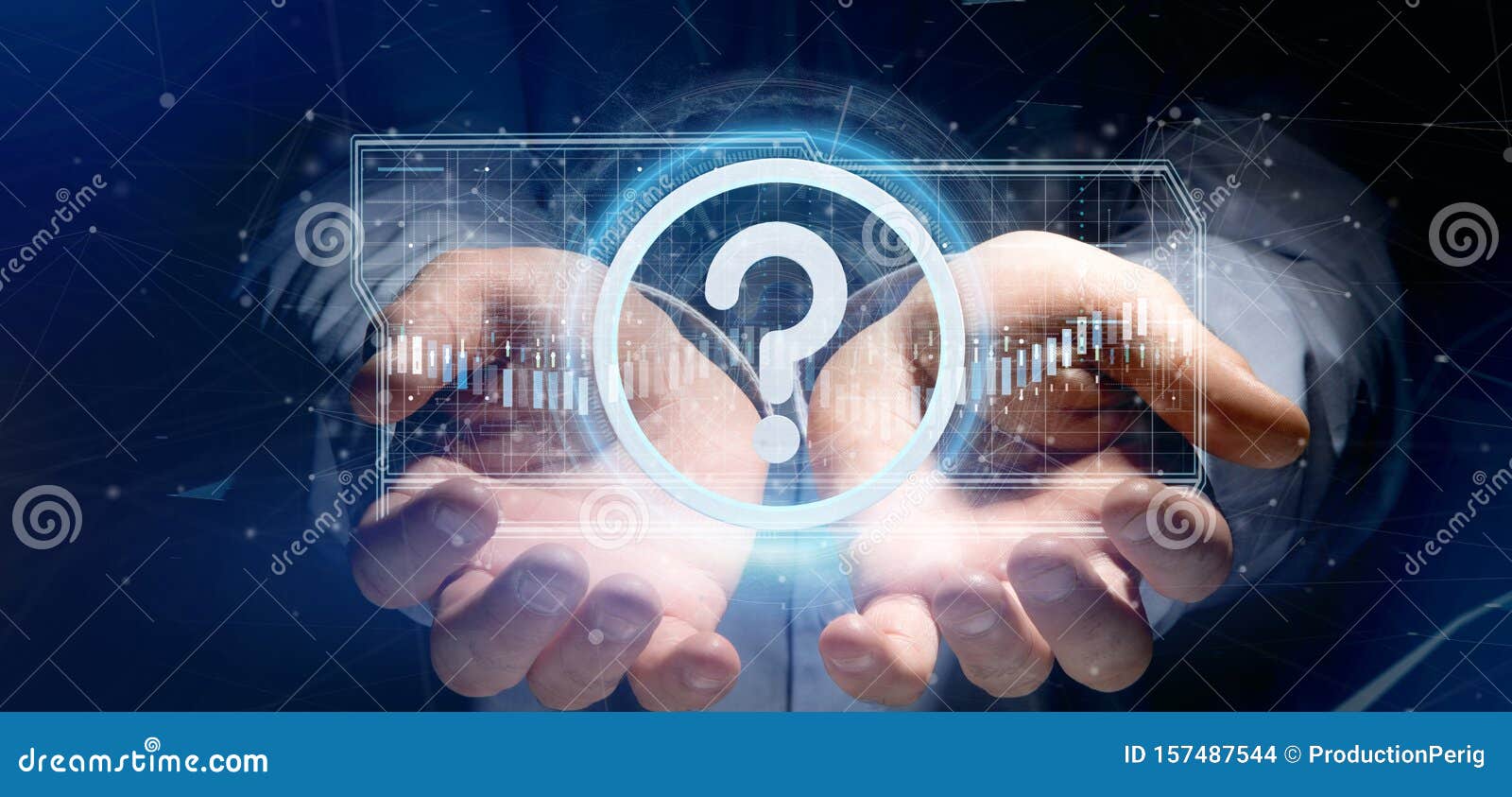 Man Holding a Technology Question Mark Icon on a Circle 3d Rendering ...