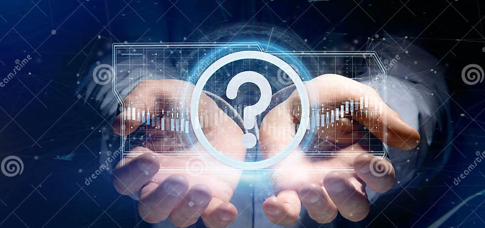 Man Holding a Technology Question Mark Icon on a Circle 3d Rendering ...