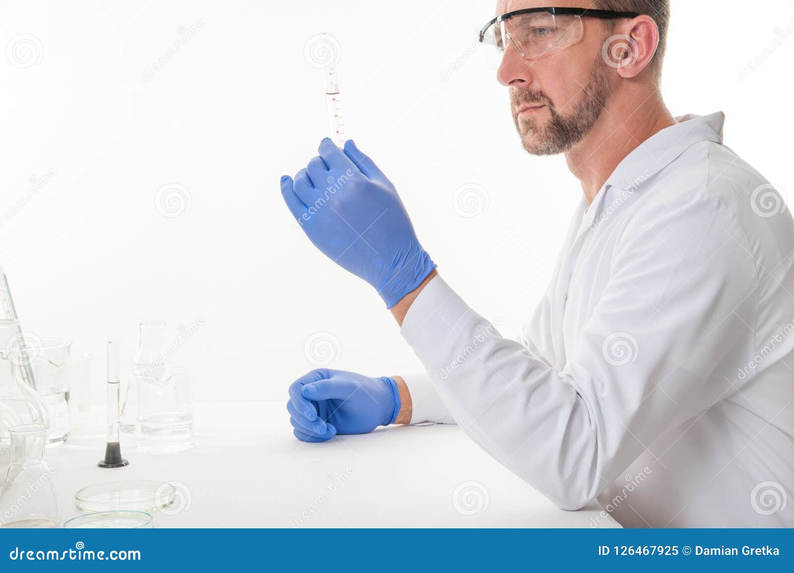 View of a Man in the Laboratory while Performing Experiments Stock ...
