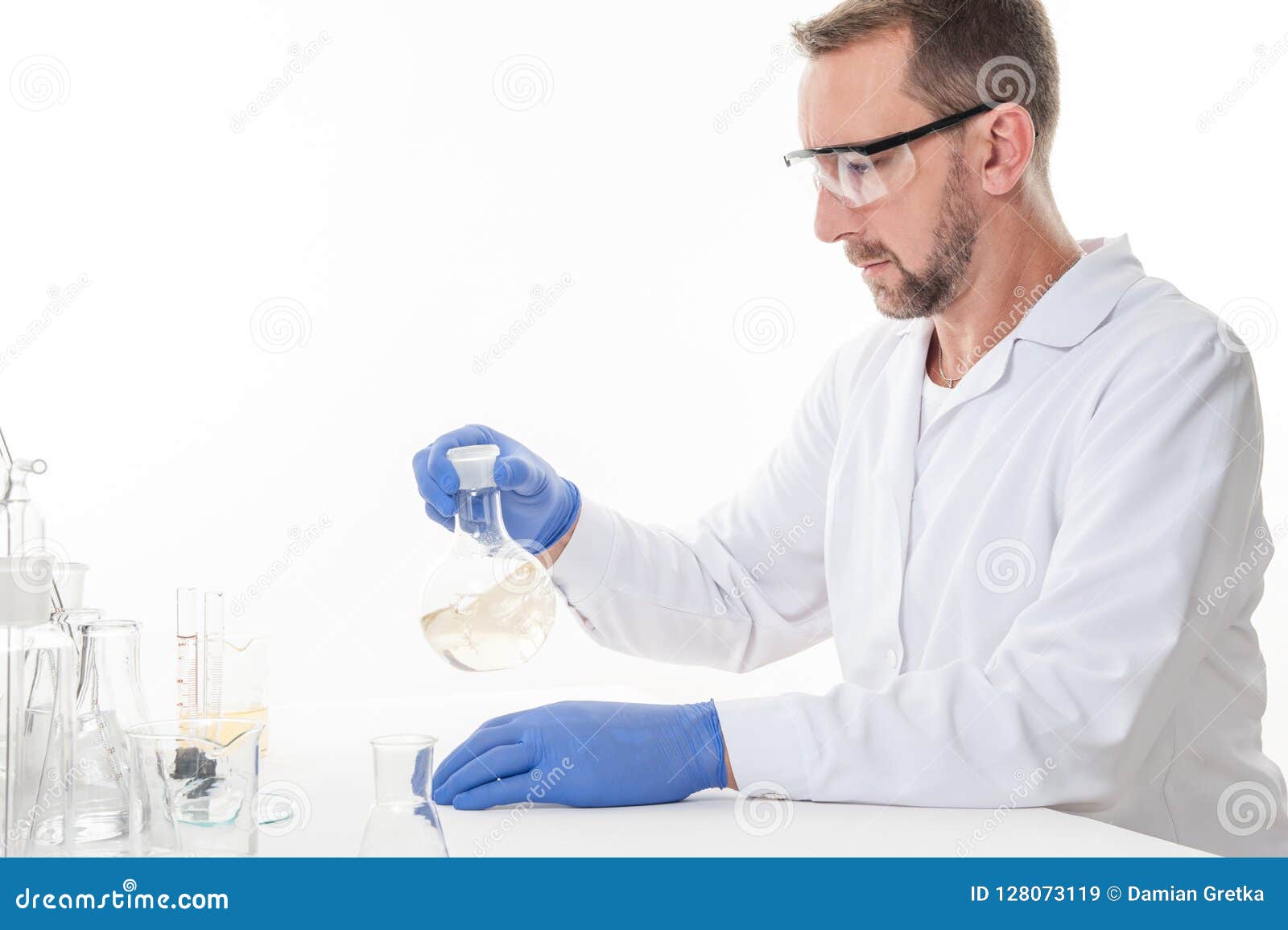 View of a Man in the Laboratory while Performing Experiments Stock ...