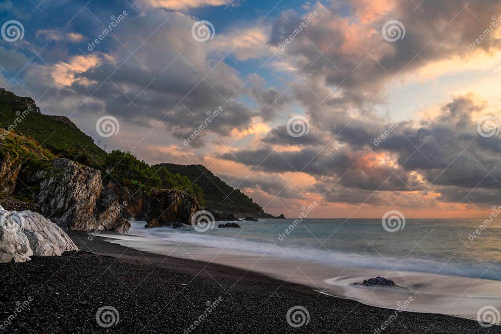 View of the Marina Di Maratea Beach at Sunset Stock Image - Image of ...