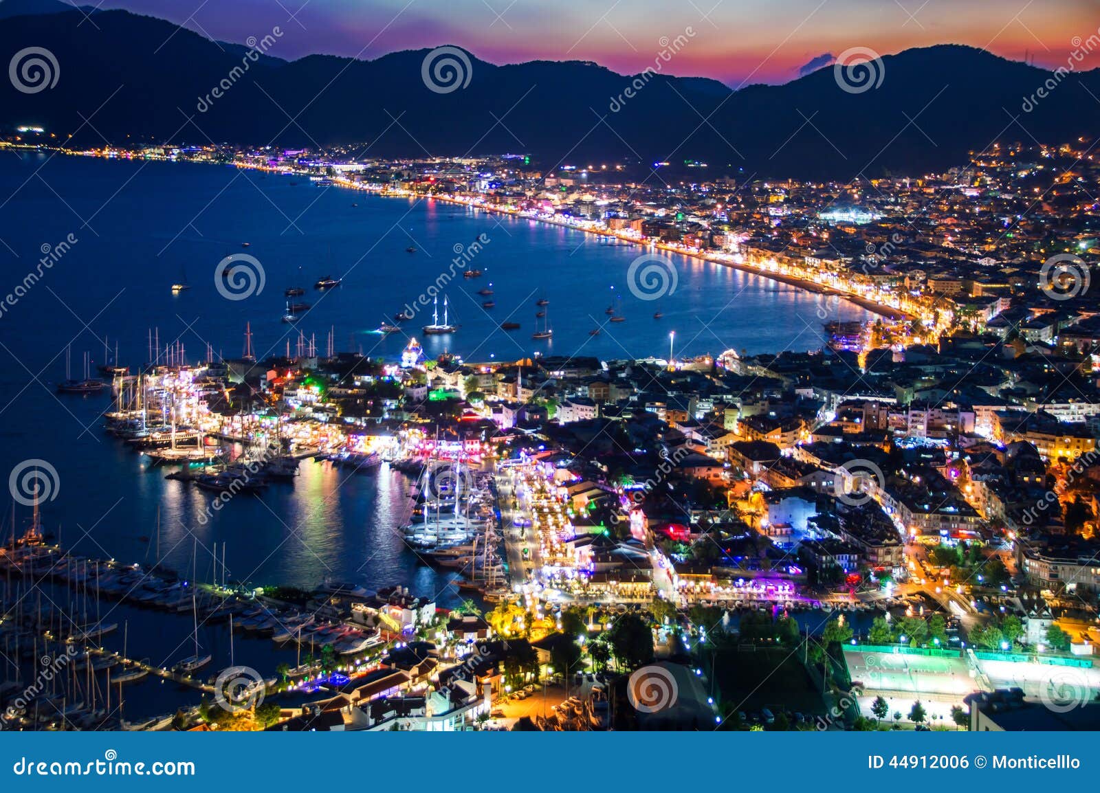 View of Marmaris Harbor on Turkish Riviera by Night Stock Photo - Image ...