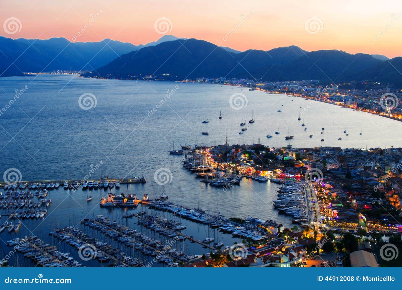 View of Marmaris Harbor on Turkish Riviera by Night Stock Photo - Image ...