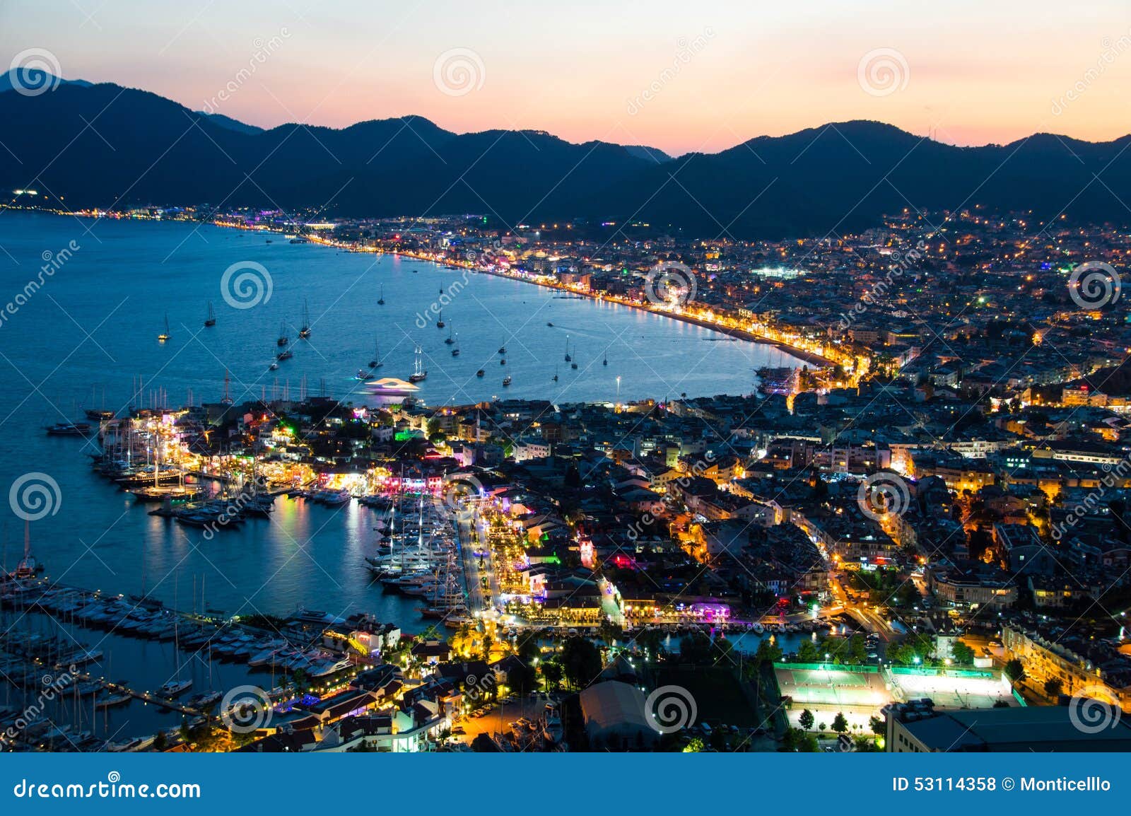 View of Marmaris Harbor on Turkish Riviera by Night Stock Photo - Image ...