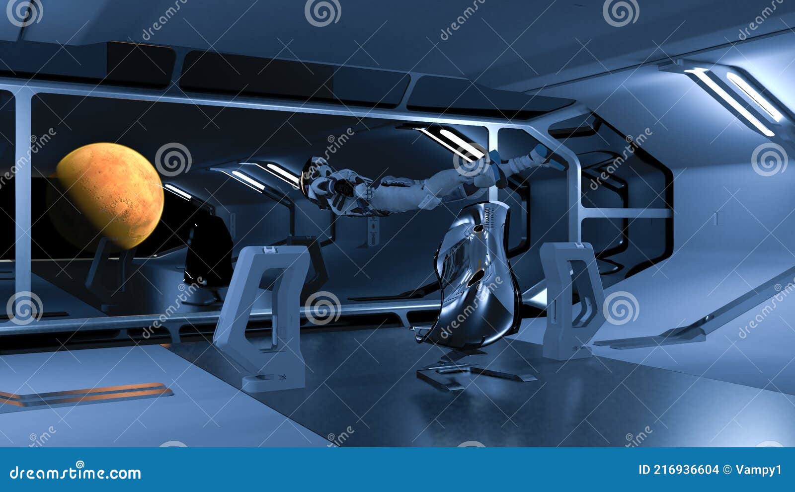 View of Mars from a Deck of a Spaceship. Interstellar Travel. Planets ...