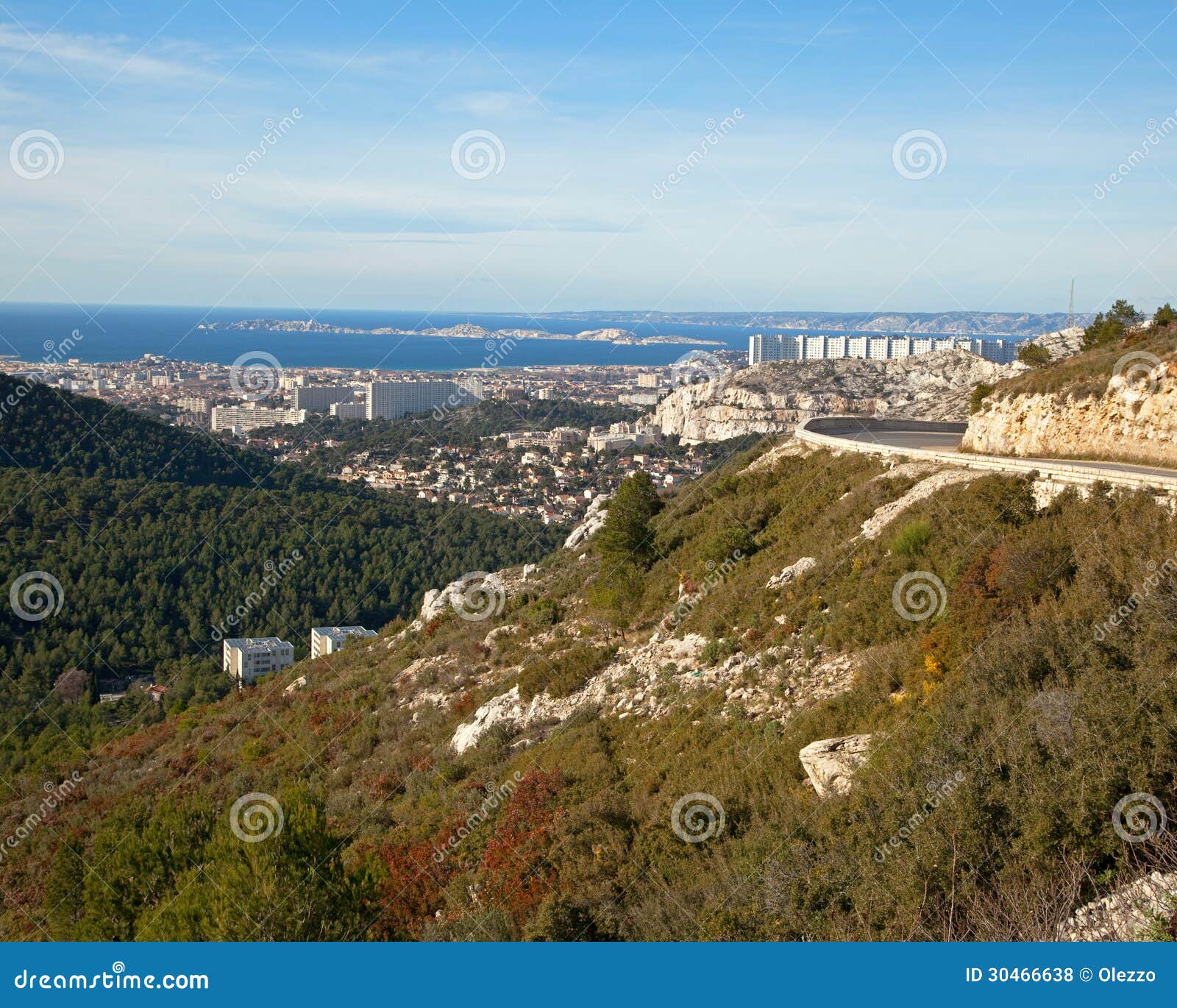 View of Marseille, Road and Sea on a Background of Blue Sky Stock Photo ...