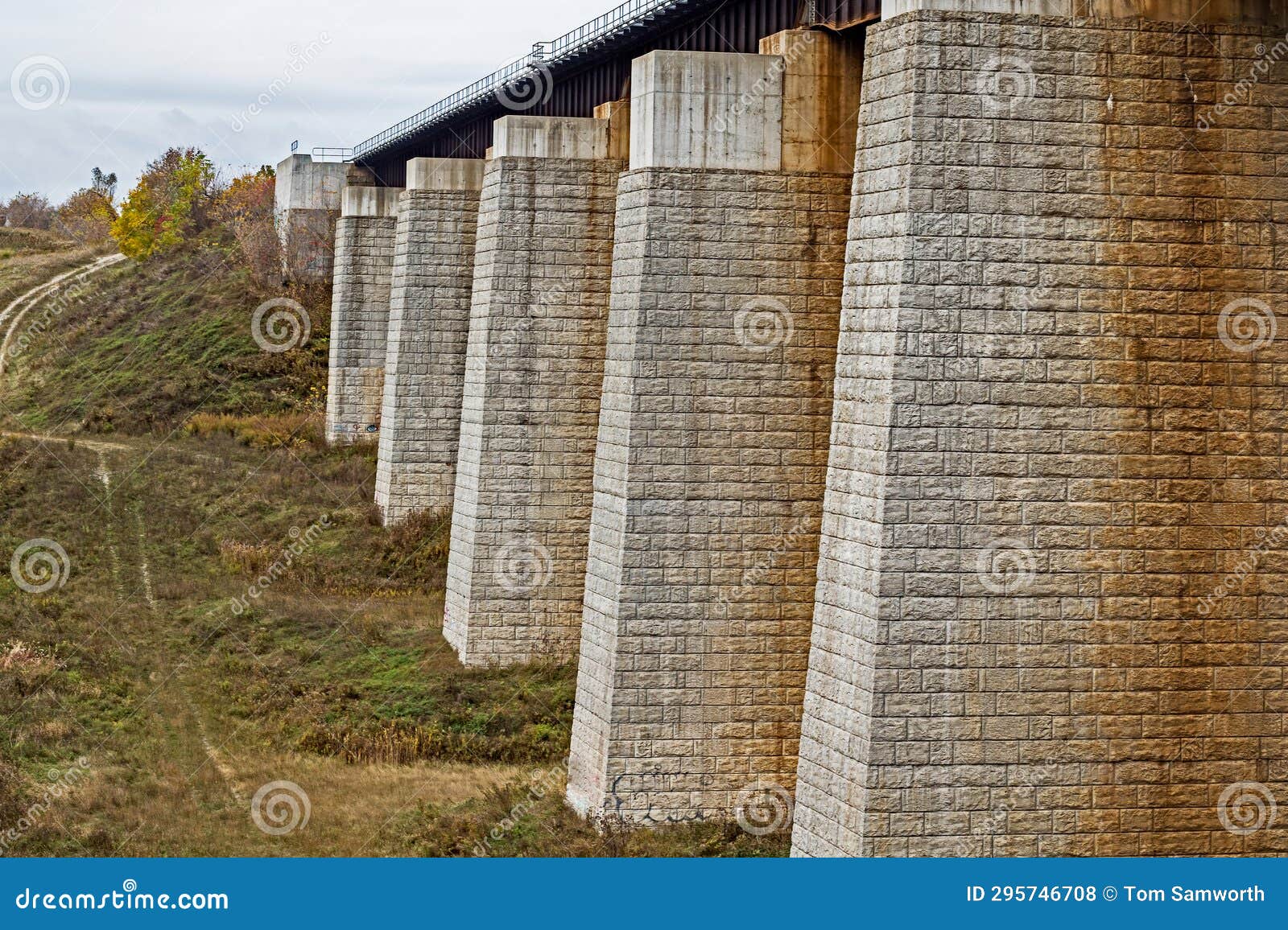View of the Massive Pillars Supporting the CN Train Bridge in ...