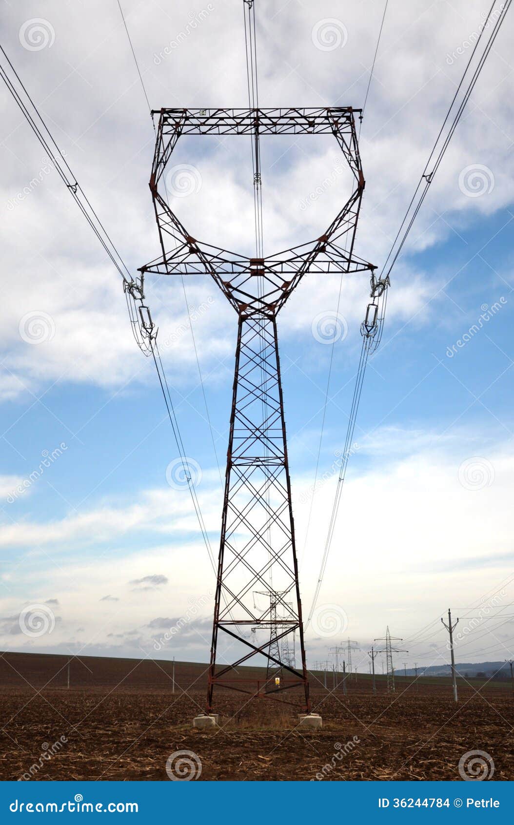 View of the Mast and High Voltage Power Lines Stock Photo - Image of ...