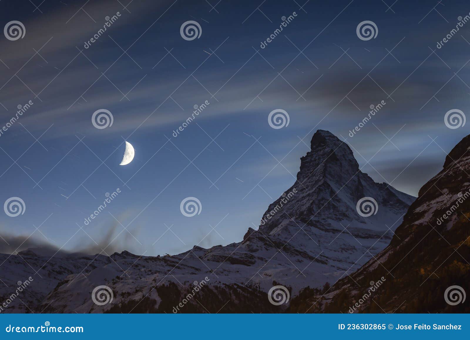 View Matterhorn Mountain with Moonlight. Stock Image - Image of cervin ...