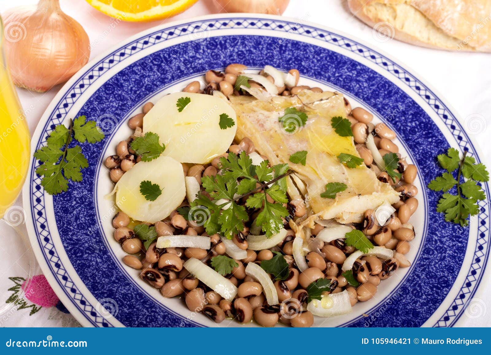 Meal with beans and cod stock image. Image of food, healthy - 105946421