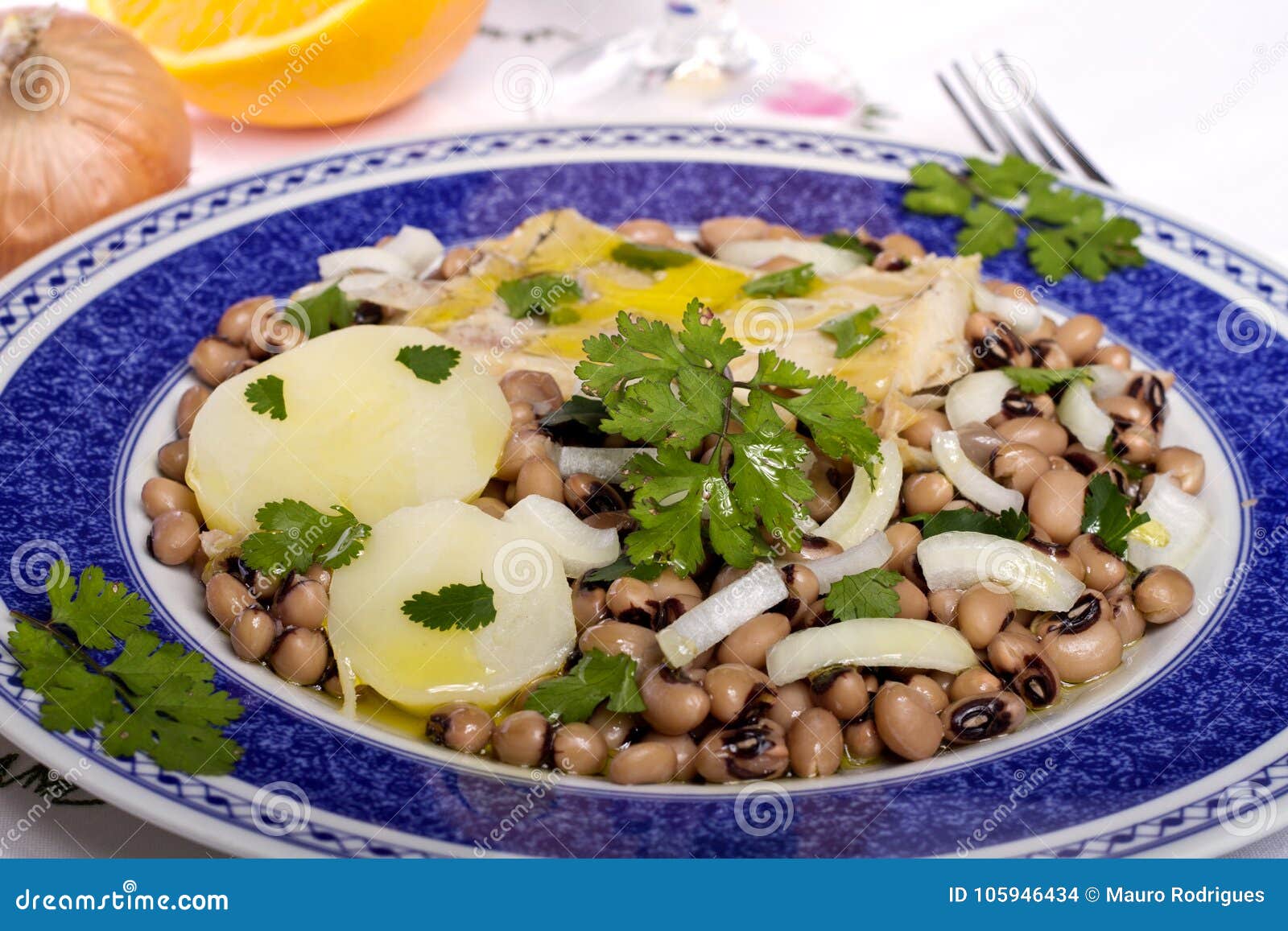 Meal with beans and cod stock photo. Image of cuisine - 105946434