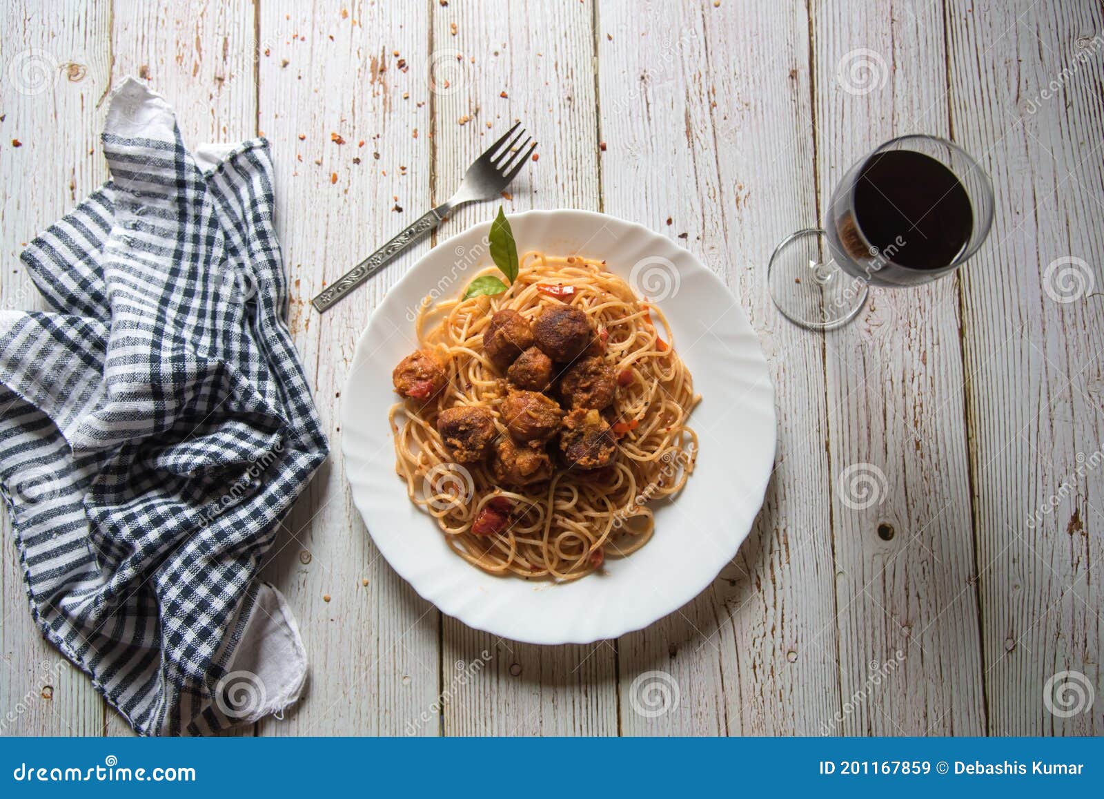View from of Meatballs and Spaghetti Pasta Along with a Drink Stock ...
