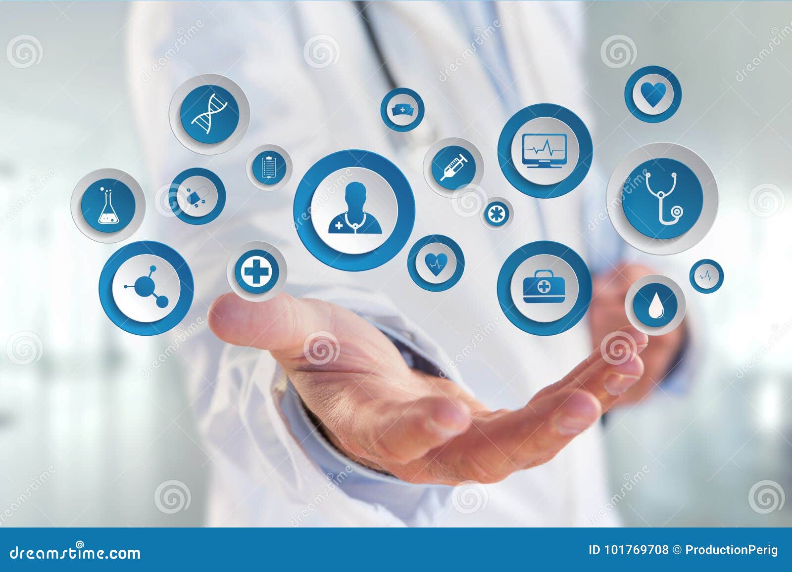 Medecine and General Healthcare Icon Displayed on a Technology M Stock ...