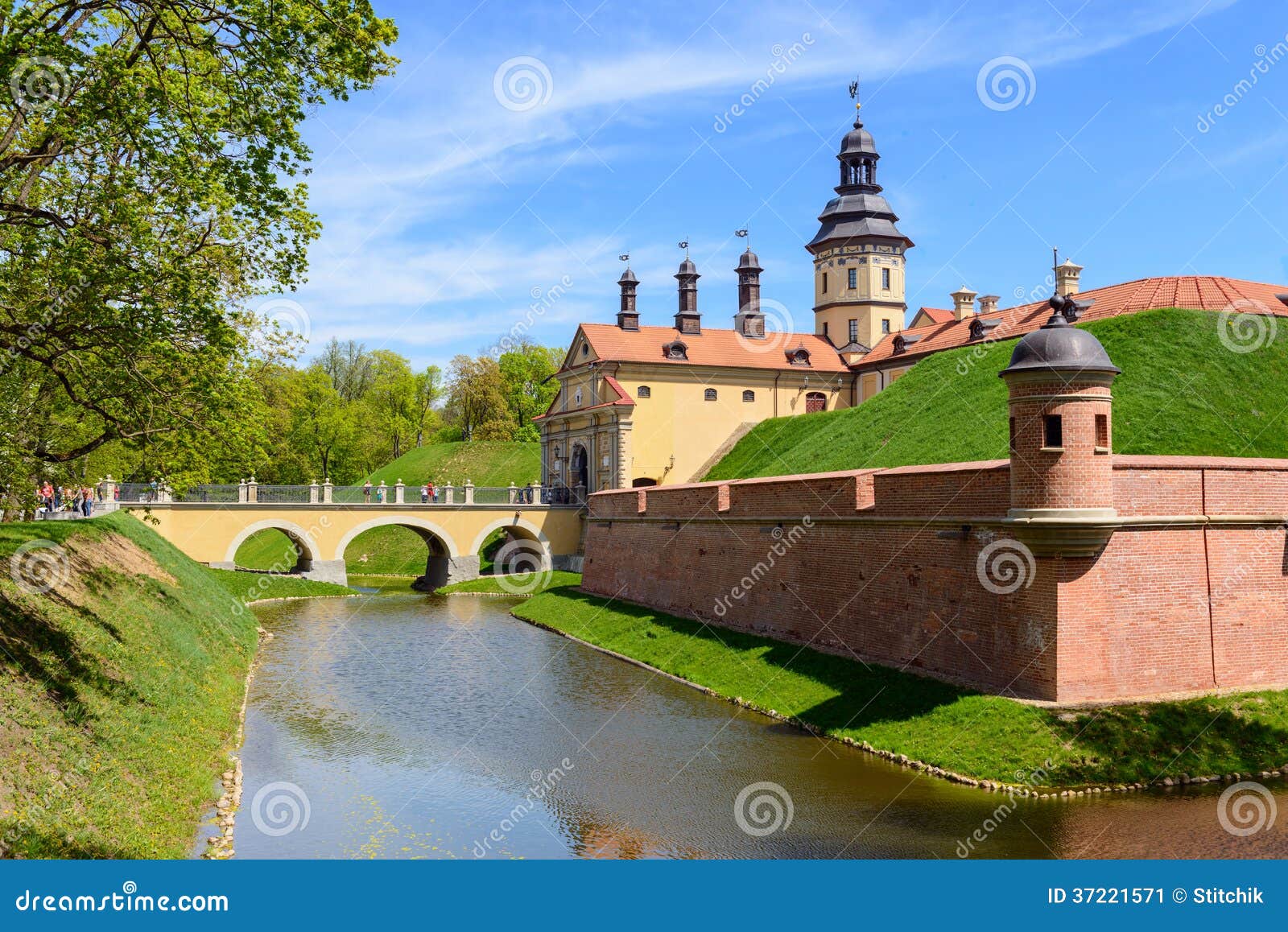 View on Medieval Castle Nesvizh and Moat with Water. Belarus Stock ...