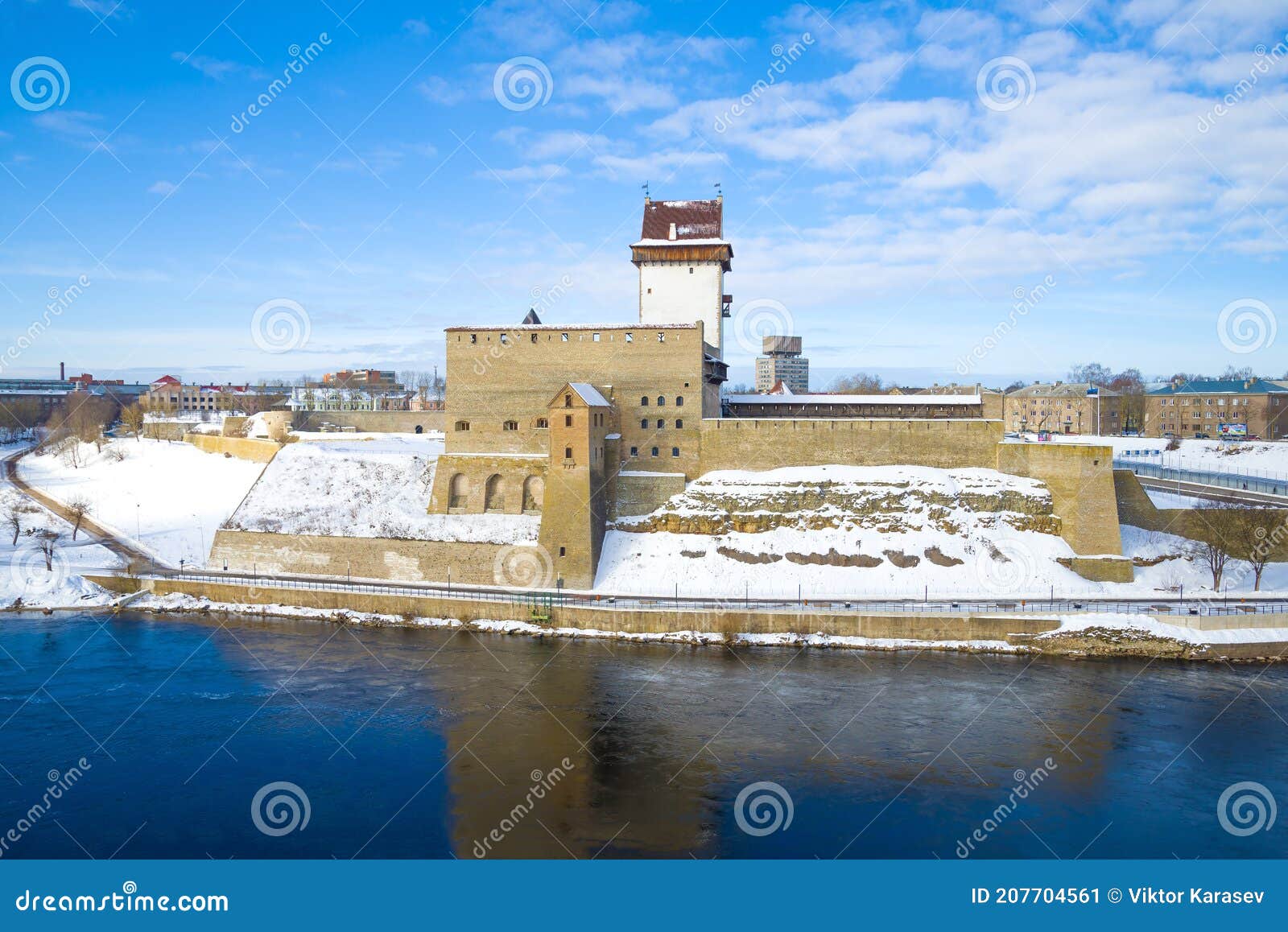 View of Medieval Hermann Castle, March Day. Narva, Estonia Stock Image ...