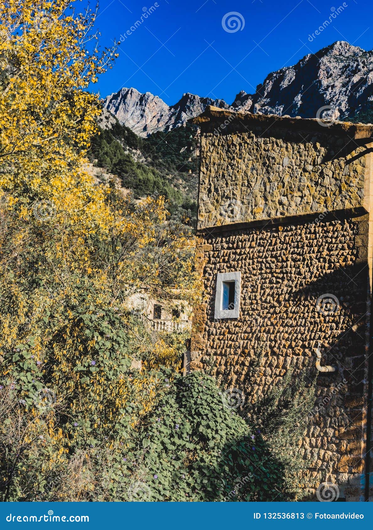 Rustic Stone House in Beautiful Mountain Landscape Stock Image - Image ...