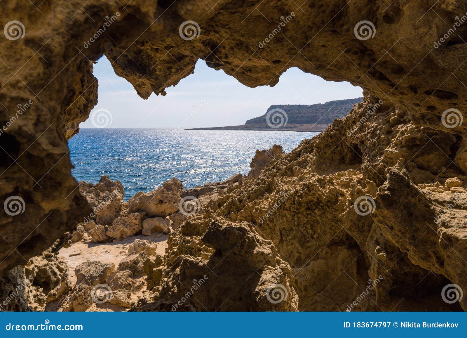 View of the Mediterranean Sea through the Cave Stock Image - Image of ...