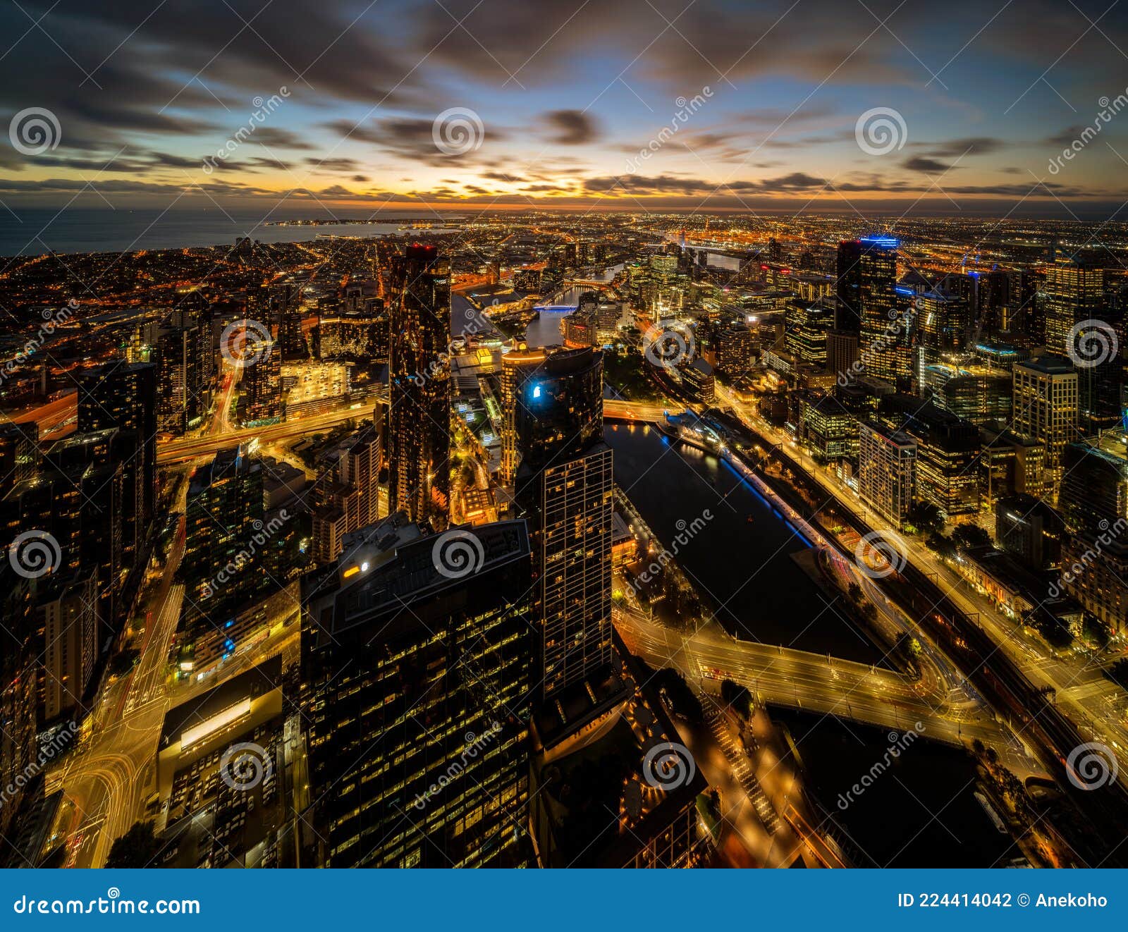 A View of Melbourne at Night Stock Photo - Image of panorama ...