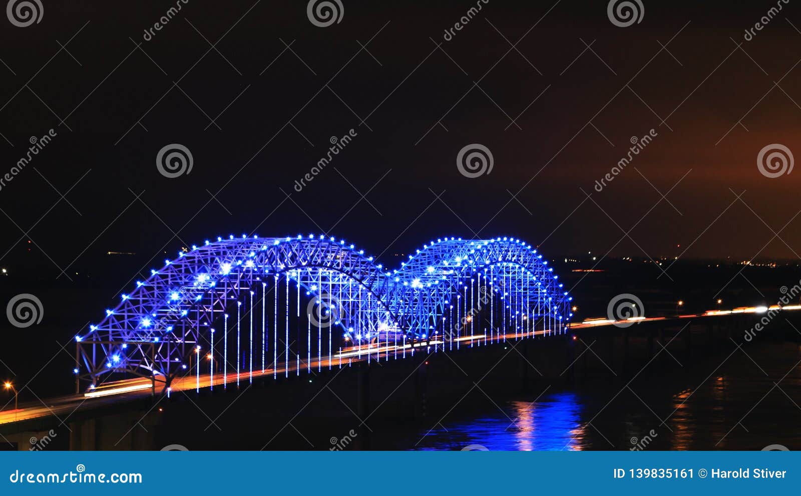 View of Memphis, Tennessee Bridge after Dark Stock Image - Image of ...