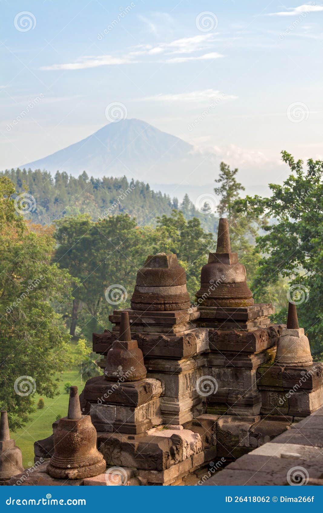 View on Merapi Volcano from Borobudur Temple Stock Photo - Image of ...