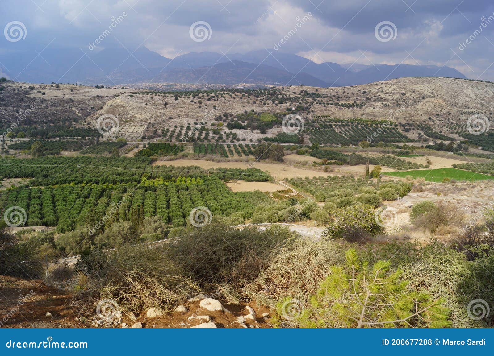 View of Messara Plain from the Archaeological Site of Phaistos in Crete ...