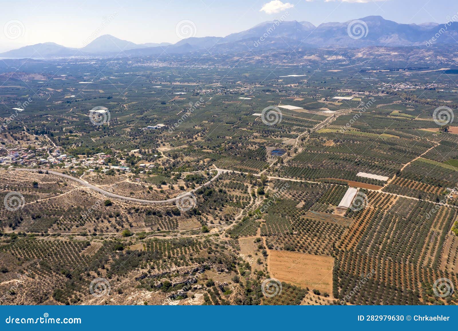 View on the the Messara Plain on Crete Stock Photo - Image of town ...