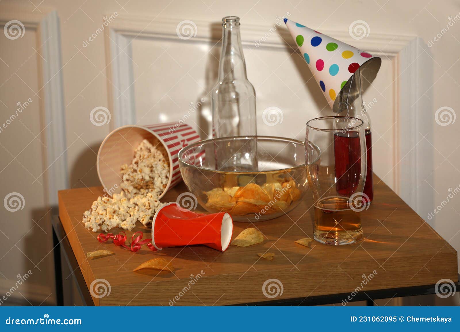 View of Messy Table after Party Indoors Stock Image - Image of alcohol ...
