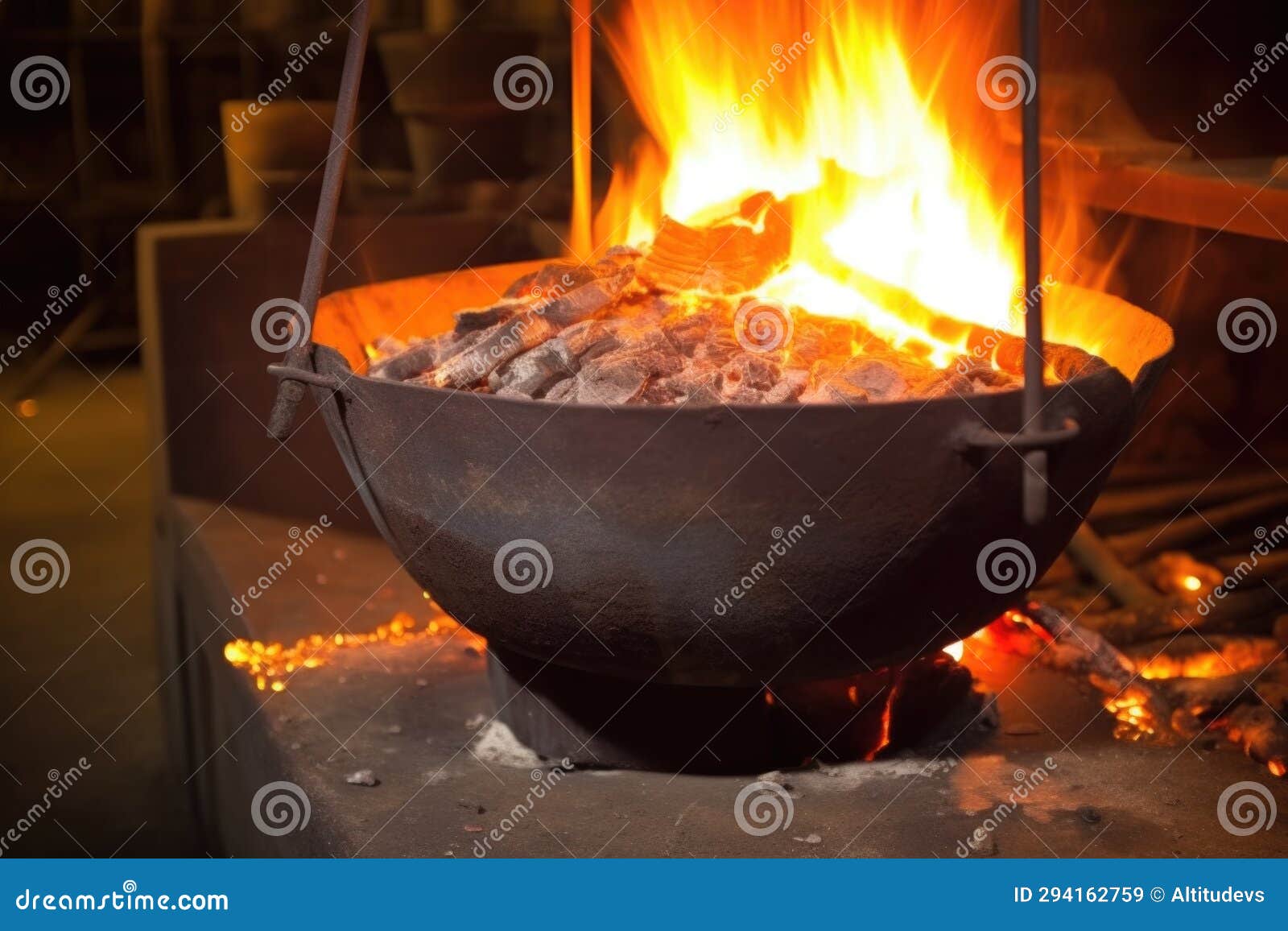 View of a Metal Smelting Pot Next To an Unlit Flame Stock Illustration ...