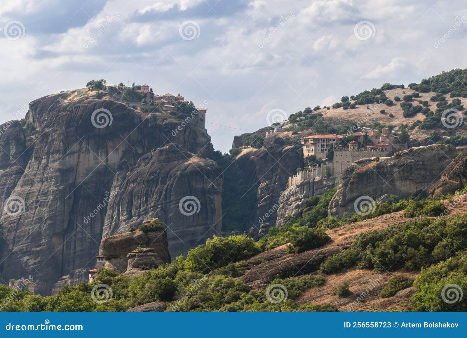 View of Meteora Cliffs and Famous Floating Monasteries. Greece Stock ...