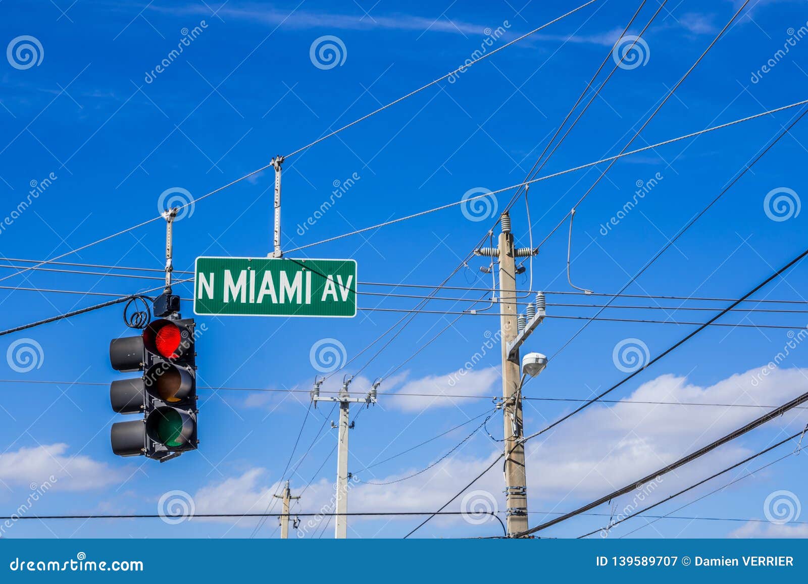 Miami Sign and Traffic Light Network Stock Image - Image of beauty ...