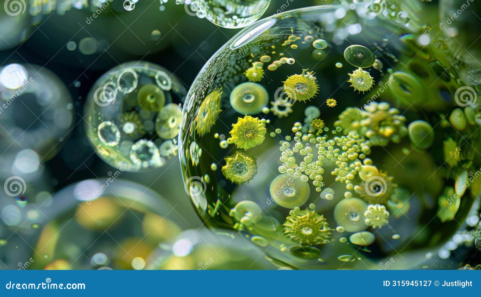 View of a Microscopic World within a Drop of Water with a Mix of ...