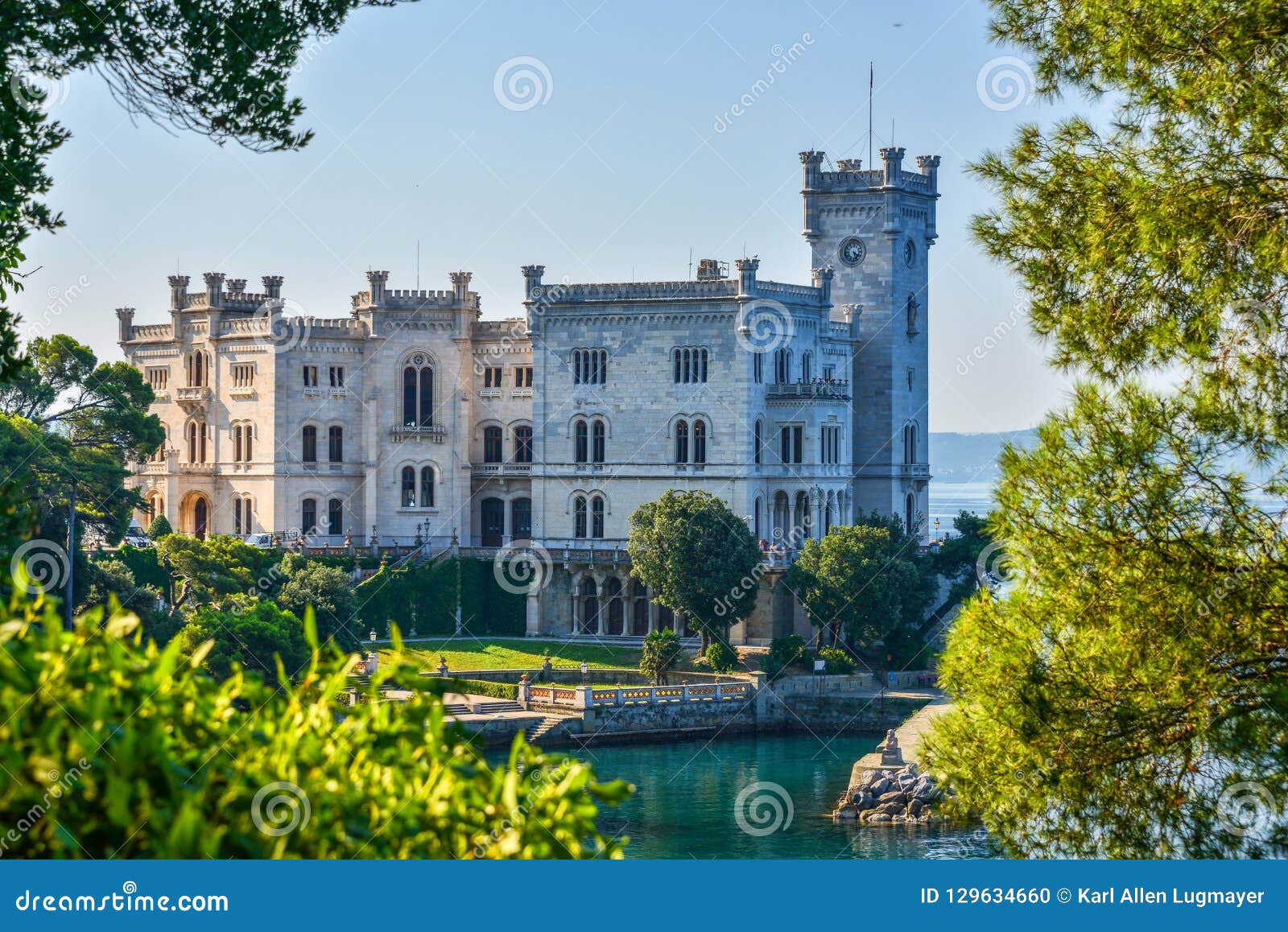 View on Miramare Castle on the Gulf of Trieste Stock Photo - Image of ...