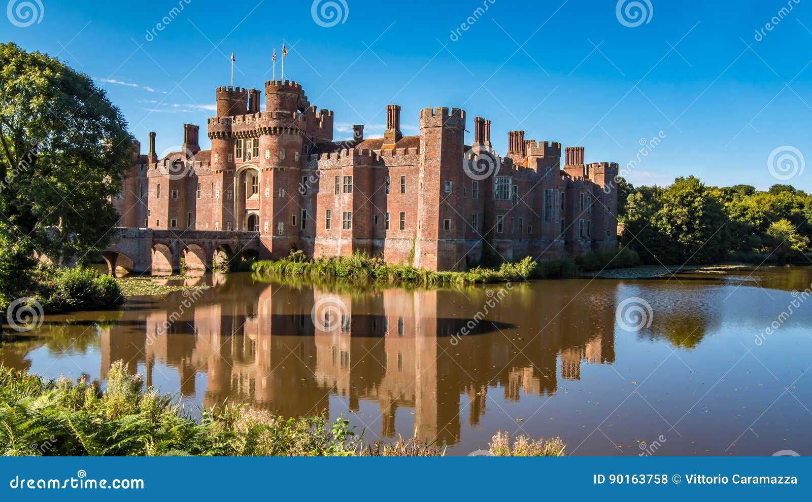 View of a Moated Brick Castle Stock Photo - Image of building, history ...
