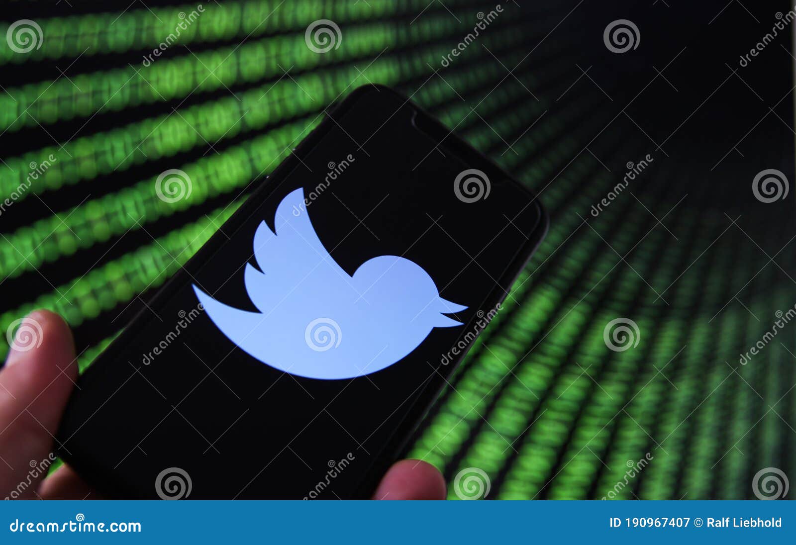 View on Mobile Phone with Twitter Logo Hold by Hand. Screen with Tunnel ...