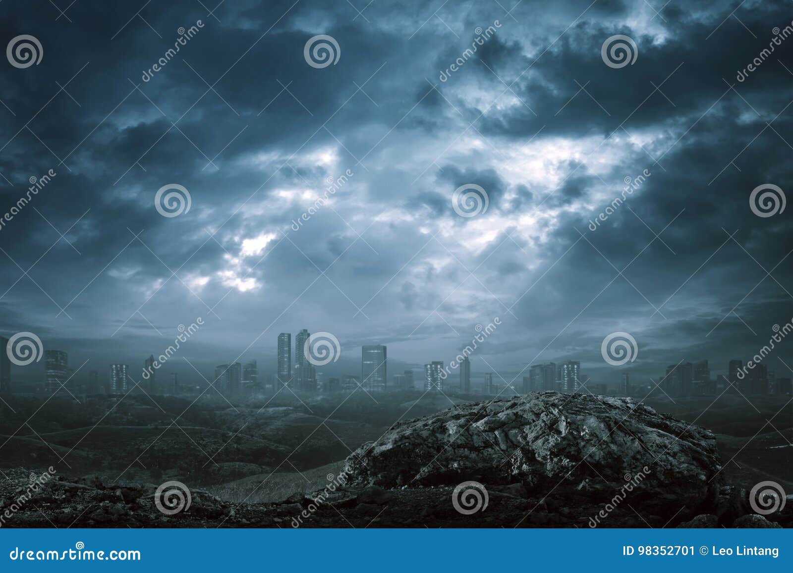 View of Modern Building with Dark Mist Stock Image - Image of dusk ...