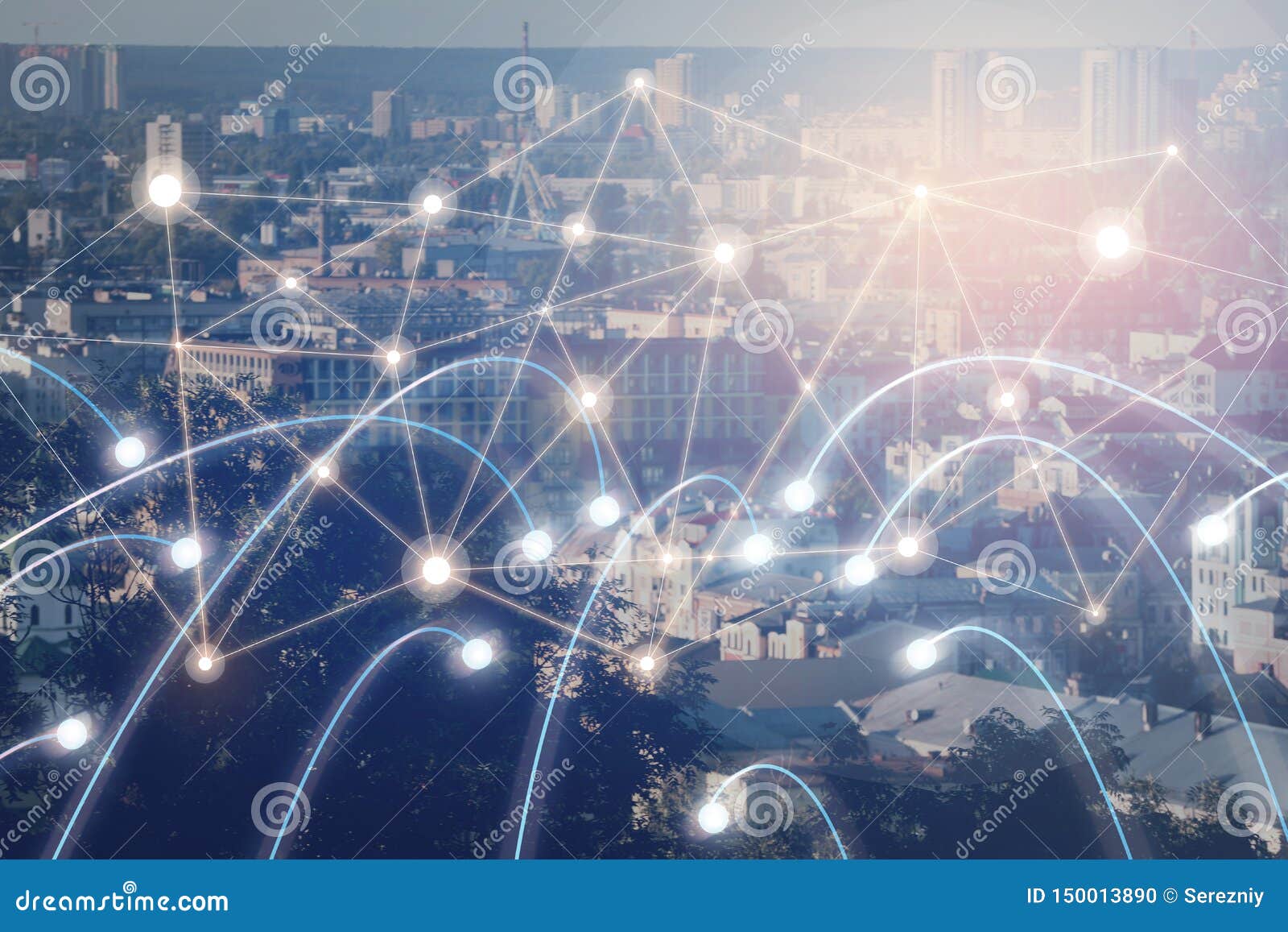 View of Modern City with Location Pointers Stock Photo - Image of ...