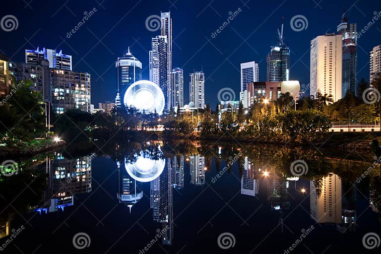 View on Modern City at Night Stock Photo - Image of destinations, gold ...