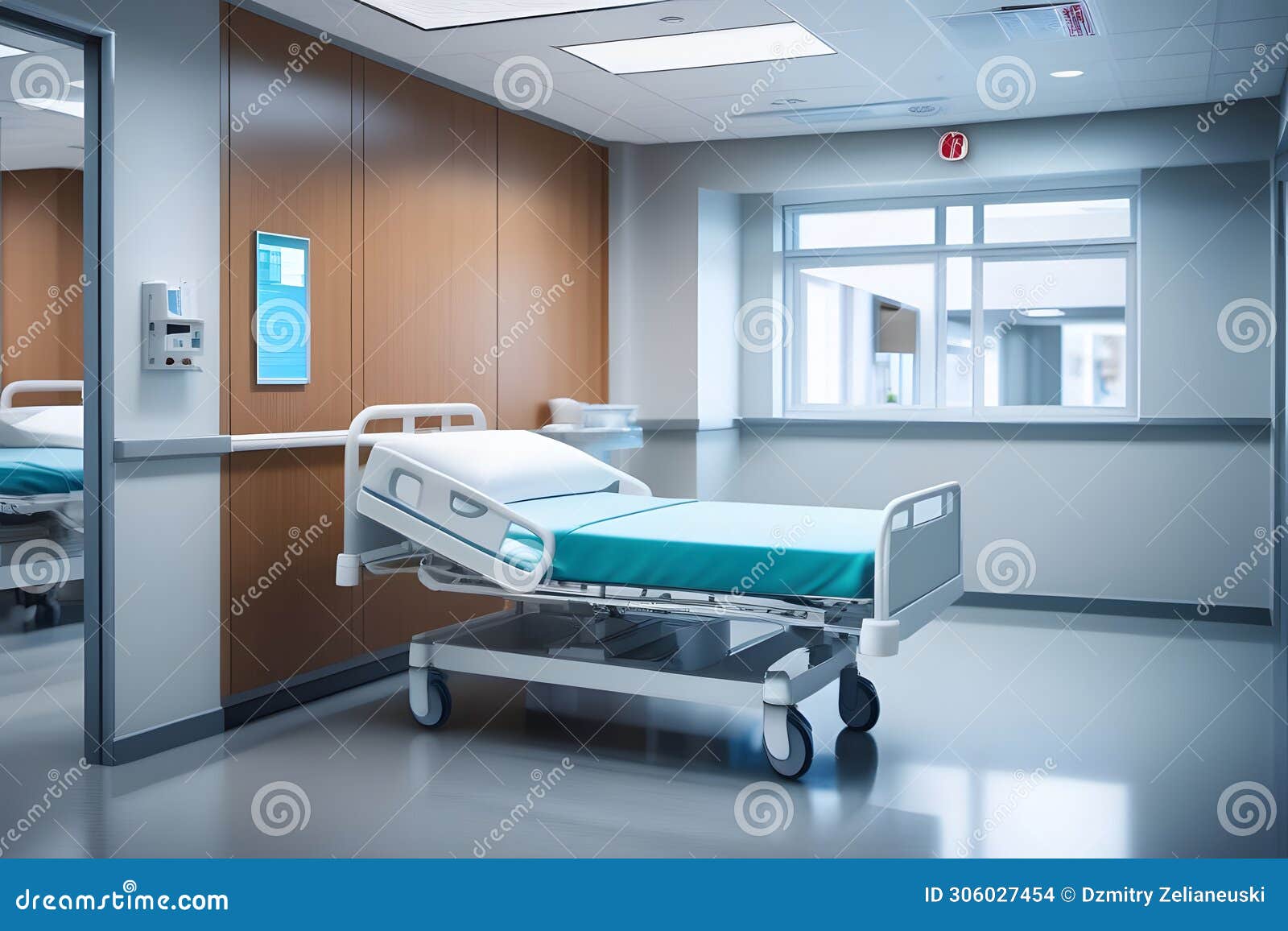 View of a Modern Hospital Room with a Bed Stock Illustration ...
