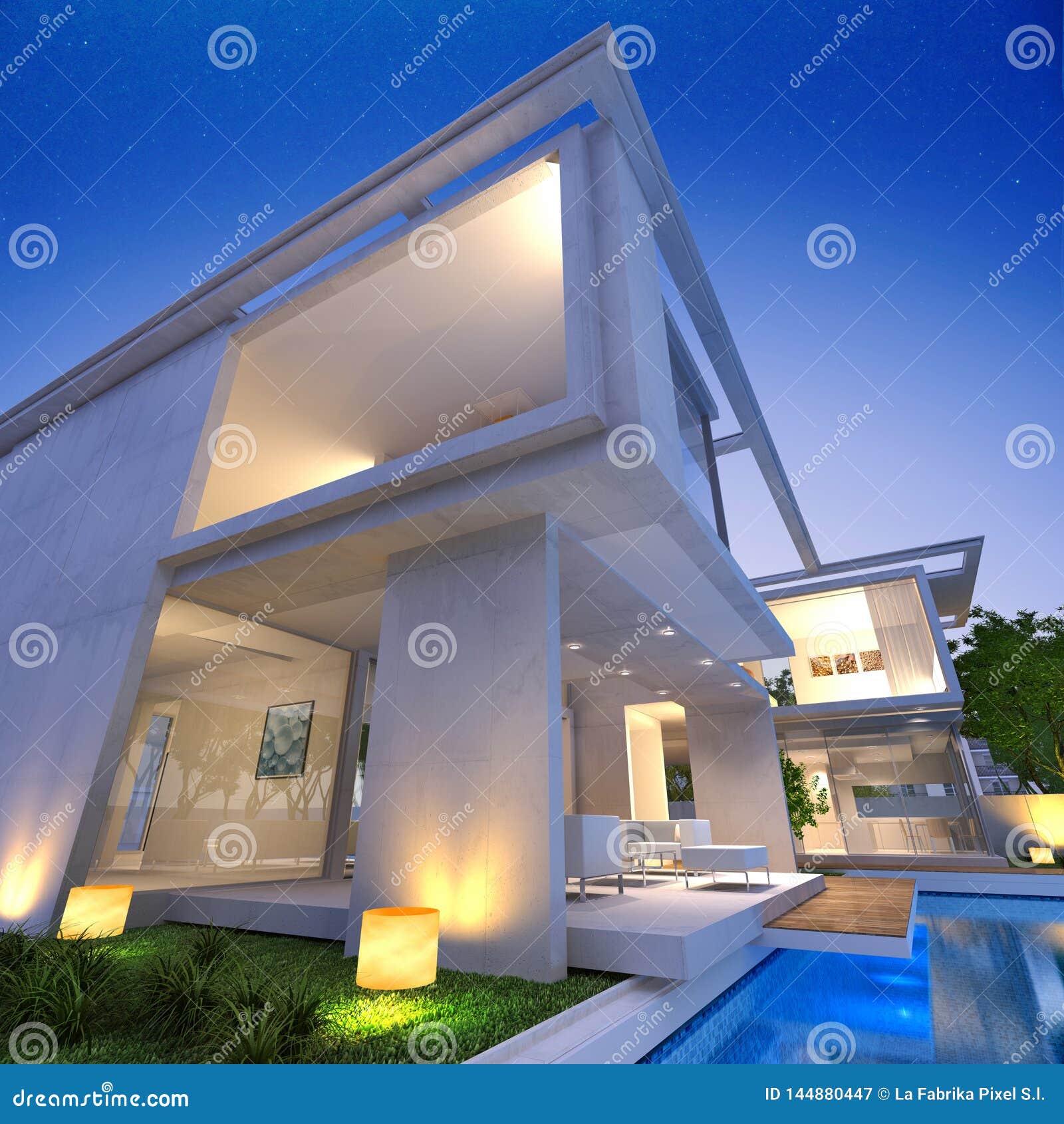 View of modern house stock illustration. Illustration of prestige ...