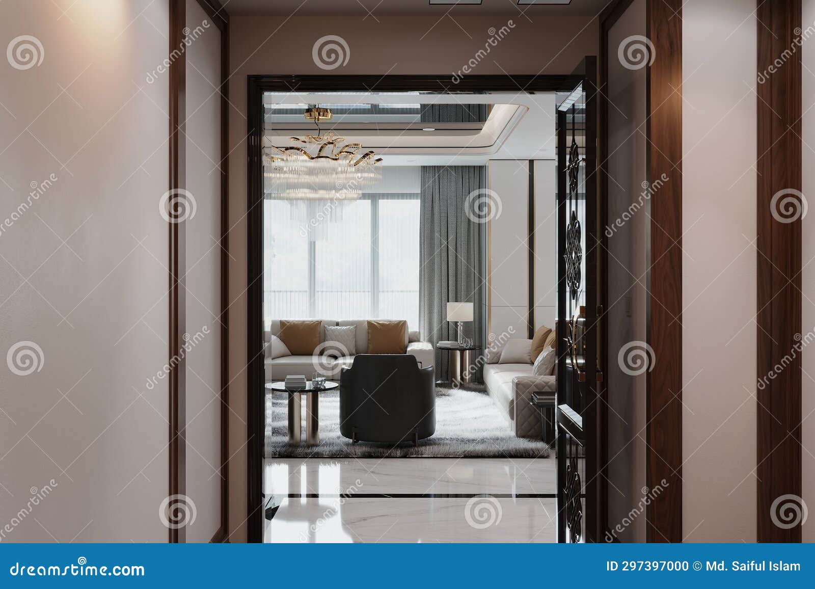 A View of the Modern Living Room from the Door Stock Photo - Image of ...