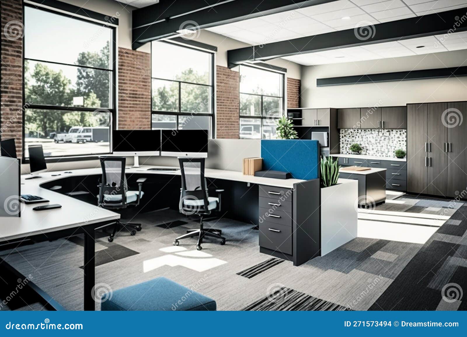 View of a Modern Office Open Concept Stock Illustration - Illustration ...