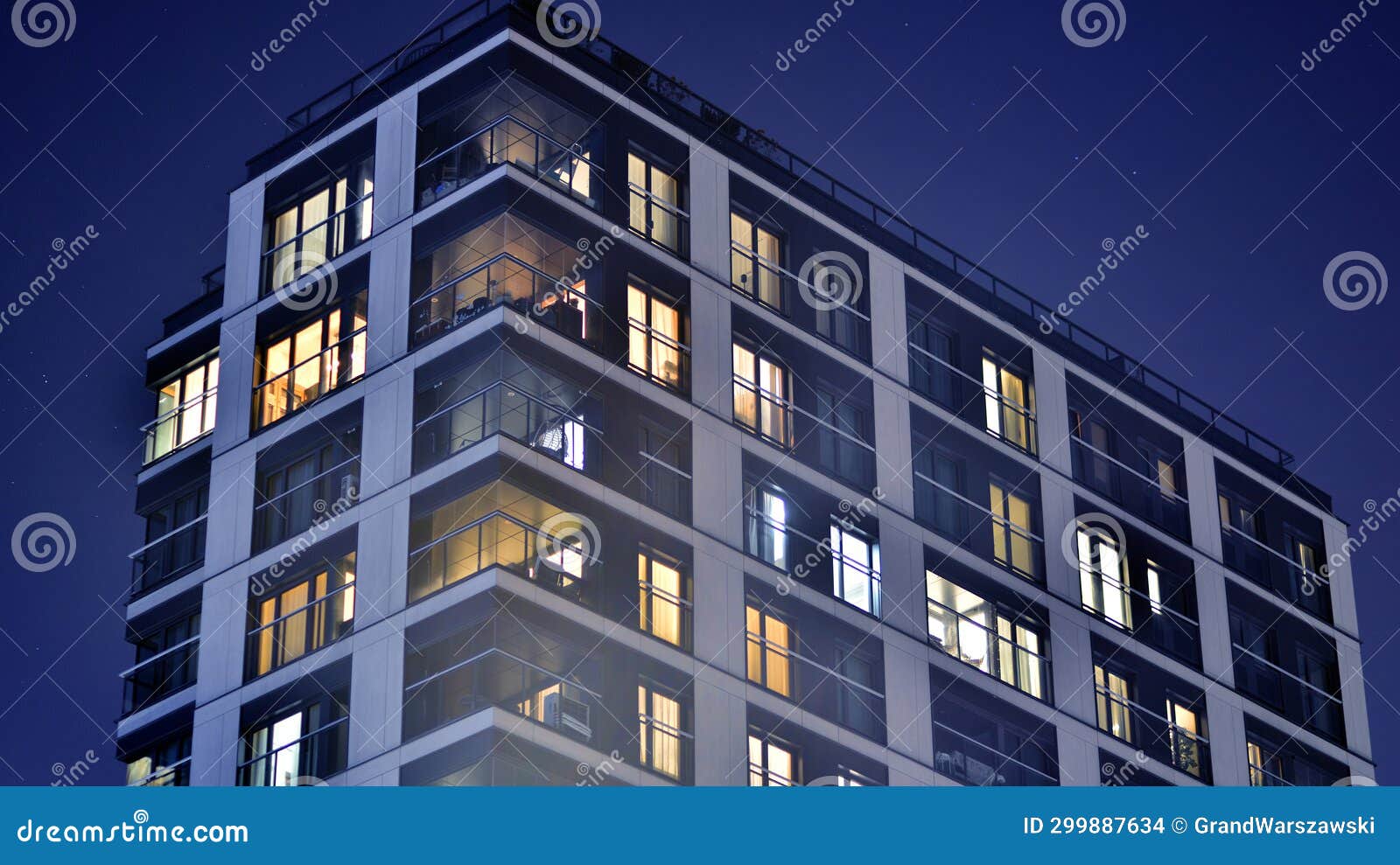 Glowing Windows of the Multi-storey Building in Night. Stock Photo ...